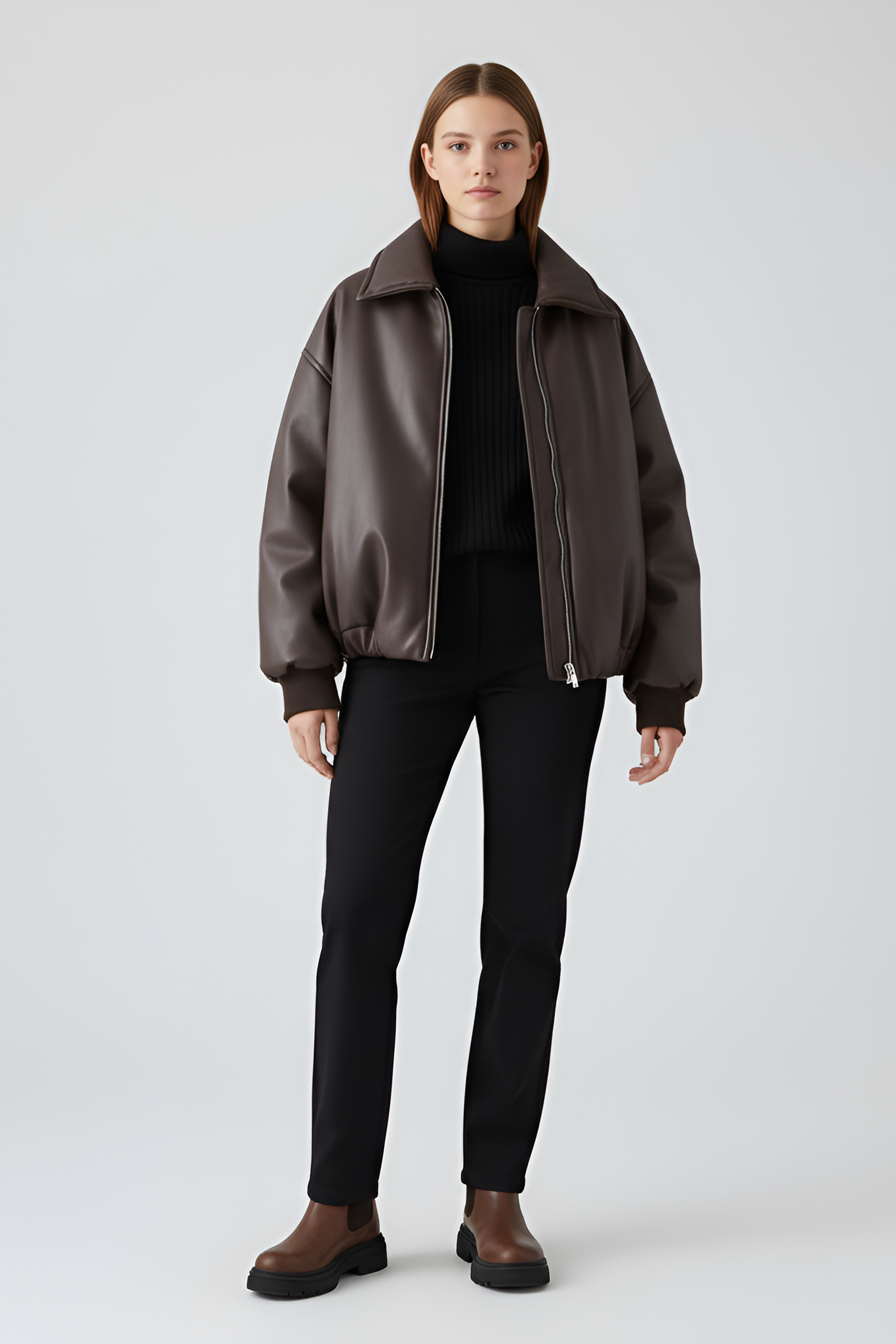 VALERIANE | Oversized Faux Leather Jacket Streetwear Style – Dalvyn
